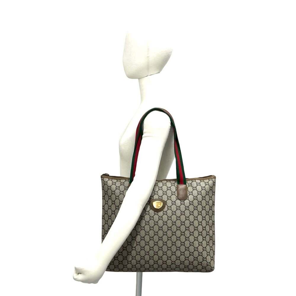 Gucci | Bags | Gucci Vintage Sherry Line Gg Logo Leather Tote ...